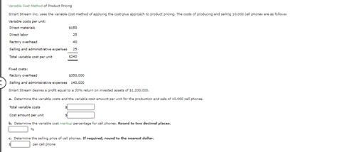 solved variable cost method of product pricing smart stream
