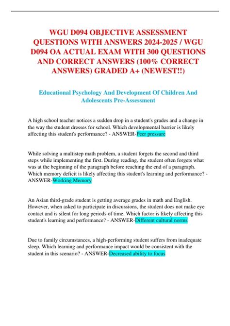 Wgu D094 Objective Assessment Questions With Answers Wgu D094 Oa