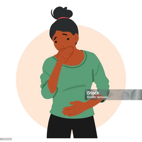 위염을 앓고 있는 여성 캐릭터는 구토 불편함을 동반한 고통스러운 증상을 나타냅니다 구역에 대한 스톡 벡터 아트 및 기타 이미지 구역 구토 여자 Istock