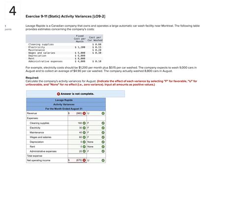 Solved Exercise 9 11 Static Activity Variances Lo9 2