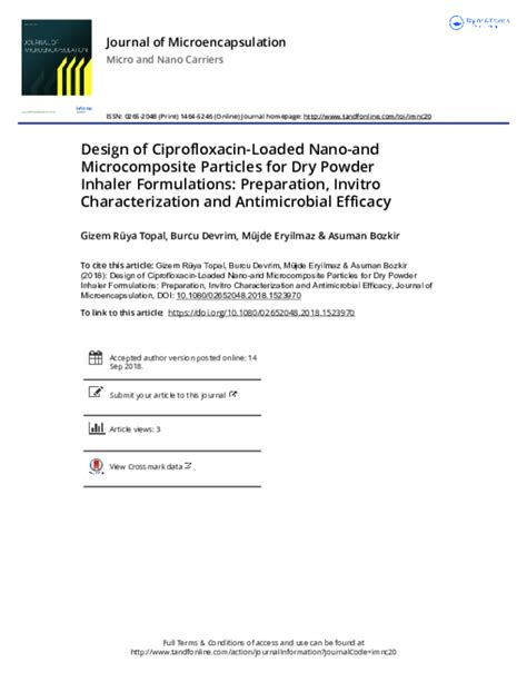 Pdf Design Of Ciprofloxacin Loaded Nano And Microcomposite Particles For Dry Powder Inhaler