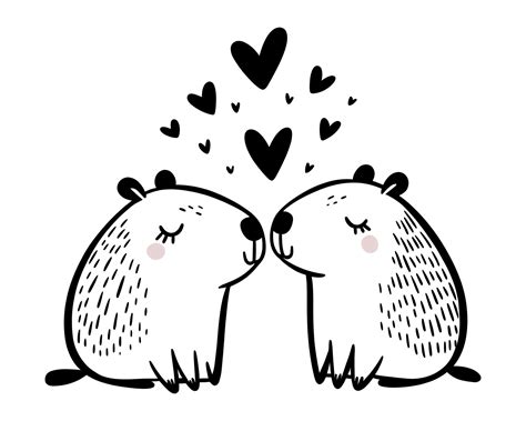 Cute Cartoon Doodle Capybaras With Hearts On White Background 49398365