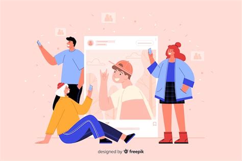 Self фото концепция с людьми на розовом фоне | Бесплатно векторы