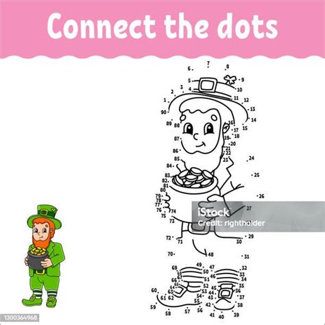 도트 게임 성 패트릭의 날 선을 그립니다 아이들을위한 활동 워크시트 색칠 공부 대답으로 만화 캐릭터 벡터 그림입니다 St Patricks Day에 대한 스톡 벡터 아트