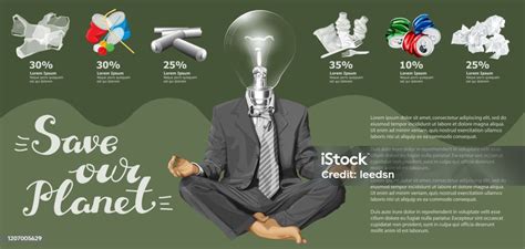 벡터 정보 차트 또는 인포그래픽 다른 재활용 쓰레기의 개념 적 이미지 요가 램프 머리 남자 에 연꽃 포즈 와 비문 저장 우리의 행성 가방에 대한 스톡 벡터 아트 및 기타