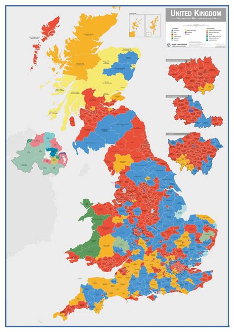 Uk Parliamentary Constituency Boundary Wall Map July 2024 Results