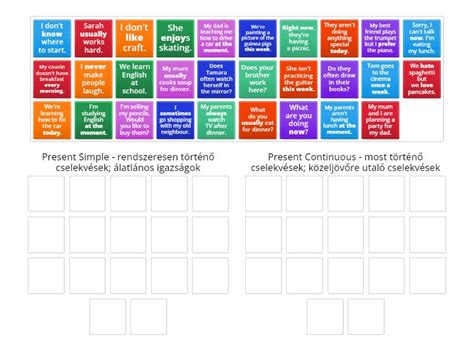 Present Simple Vs Present Continuous Group Sort