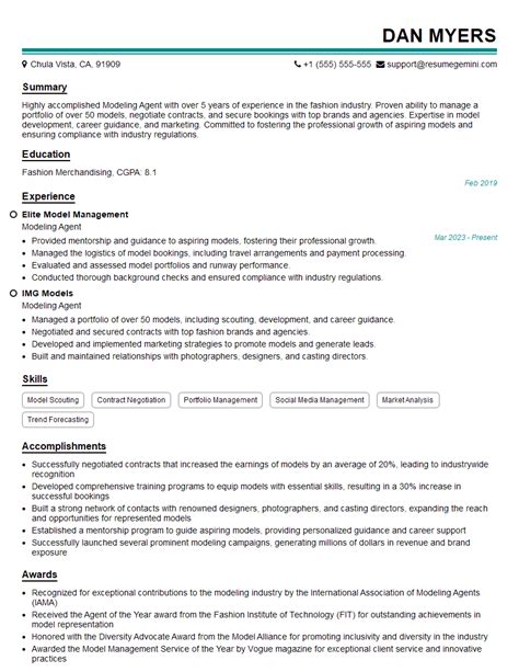 Modeling Agent Resume Template Resumegemini Online Resume Builder