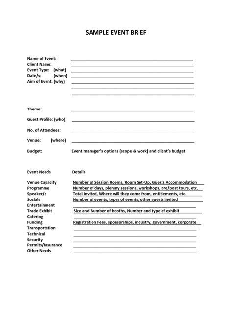 Event Brief Template Example Pdf Business