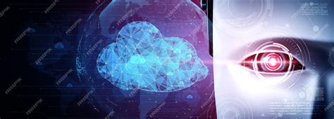 클라우드 컴퓨팅 기술을 사용하여 온라인 서버에 데이터를 저장하는 Ai 로봇 머신 러닝 프로세스 3d 렌더링 일러스트레이션으로