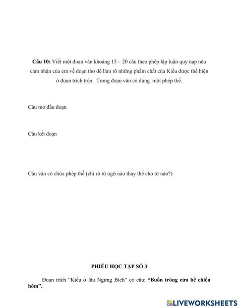 Kiều ở Lầu Ngưng Bích đoạn 2 3 Worksheet Live Worksheets