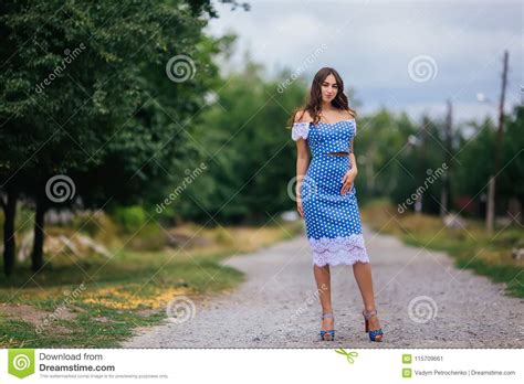 Fashion Full Length Portrait Of Young Pretty Trendy Woman Posin Stock