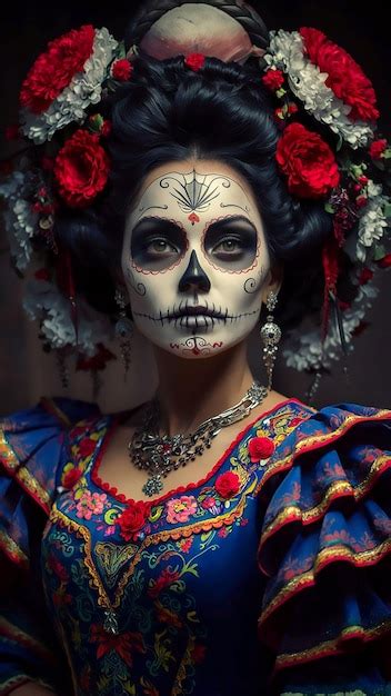 Day Of The Dead Woman Halloween Costume Premium Ai Generated Image