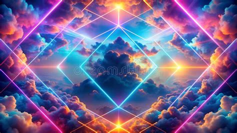 Abstract Neon Clouds In A Geometric Frame Ai Generated Stock