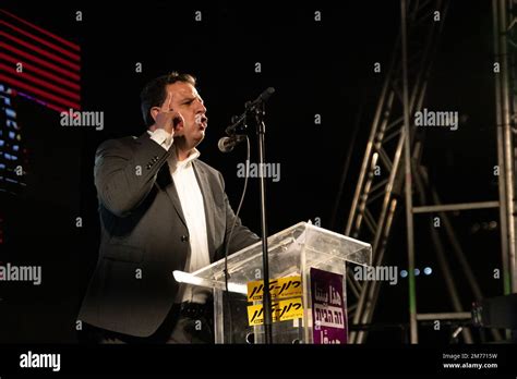 Ayman Odeh Head Of Hadash Party Deliver A Speech In Tel Aviv Protest