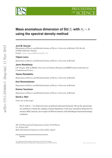 Pdf Mass Anomalous Dimension Of Su 2 With Nf 8 Using The Spectral Density Method