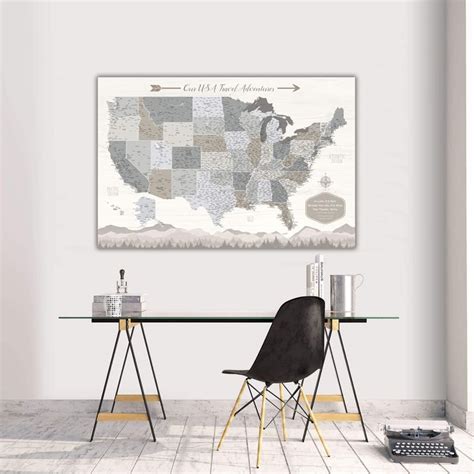 Farmhouse Push Pin Usa Map Personalized Canvas Travel T United
