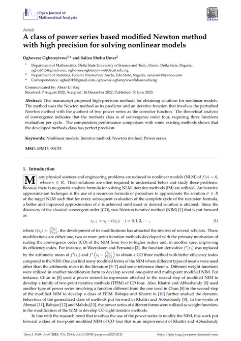 PDF A Class Of Power Series Based Modified Newton Method With High