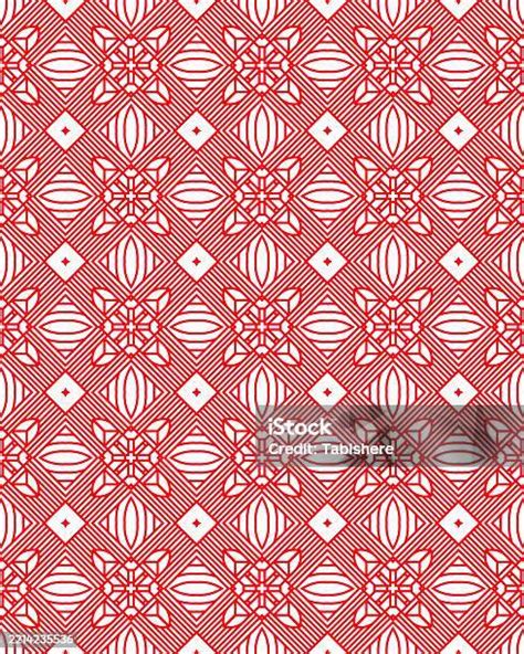 기하학적 모양과 복잡한 디자인을 특징으로 하는 대칭적인 빨간색과 흰색 패턴이 생생하고 눈에 띄는 배경을 형성합니다 개성 개념에 대한 스톡 벡터 아트 및 기타 이미지 Istock