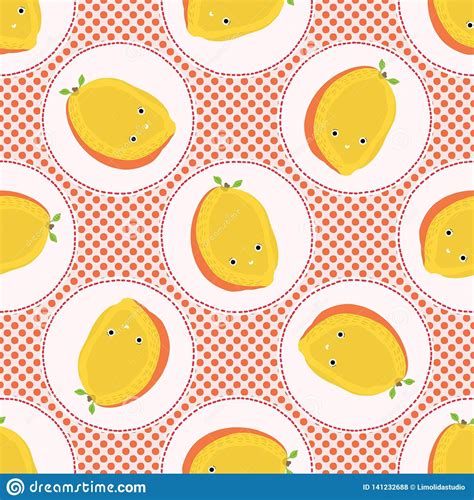 Cute Mango Fruit Polka Dot Vector Illustration Seamless Repeating