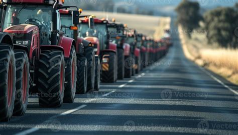 AI Generated Many Tractors On The Road 39054066 Stock Photo At Vecteezy