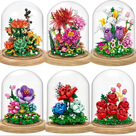 Zhegao 00973 미니 입자 영원한 꽃 먼지 커버 빌딩 블록 장미 벽돌 장식 교육 장난감 생일 선물블록 Aliexpress