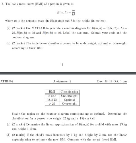 Solved The Body Mass Index BMI Of A Person Is Given As Chegg