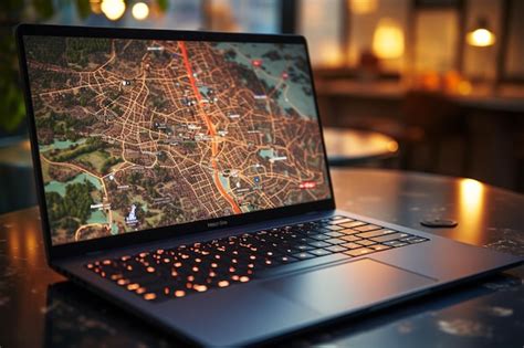 Premium Ai Image Tech Savvy Exploration Laptop Shows Gps Map Pointer