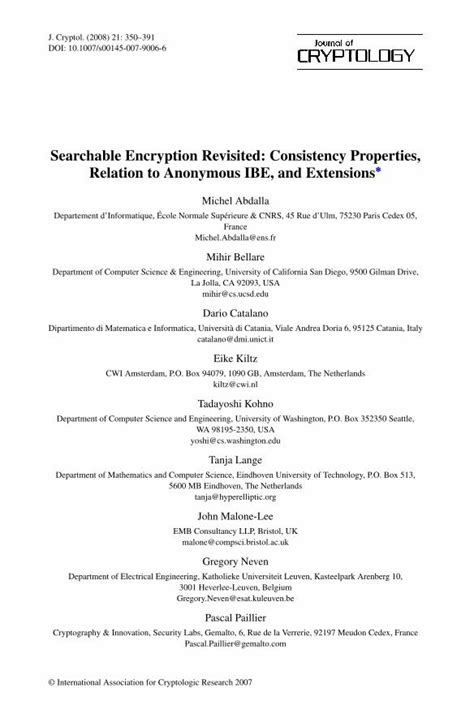 Pdf Searchable Encryption Revisited Consistency Foundations