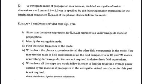 Solved 2 A Waveguide Mode Of Propagation In A Lossless