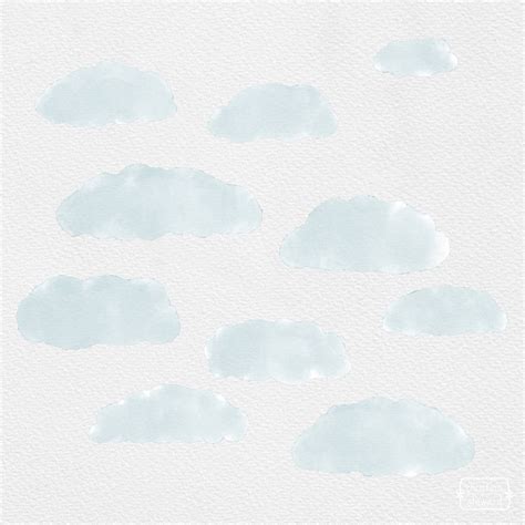 Cloud Clip Art Puffy Clouds Watercolor Clip Art Set Of 10 Etsy