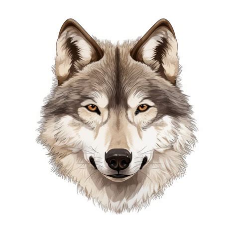Realistic Grey Wolf Portrait Tattoo Drawing On White Background Stock