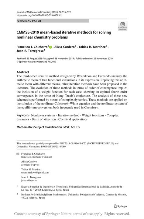 Mean Based Iterative Methods For Solving Nonlinear Chemistry Problems