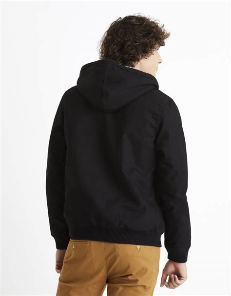 Blouson zippé avec capuche doublée sherpa noir Celio Tunisie