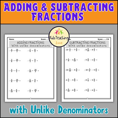 Add Subtract Multiply And Divide Fractions Worksheets With Unlike Denominators Made By Teachers
