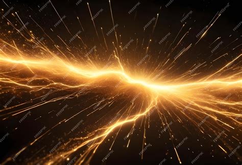 Premium Vector A Bright Golden Lightning Strike Streaks Across A Dark Background Radiating