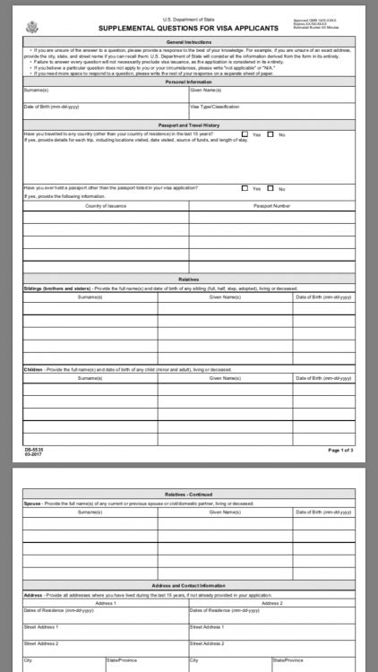 Form Ds 5535 Supplemental Questions For Visa Applicants Page 8 Us