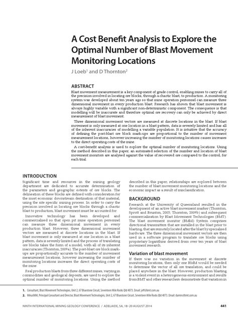 A Cost Benefit Analysis To Explore The Optimal Number Of Blast Movement Monitoring Locations