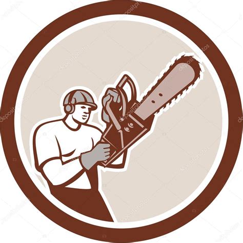 Lumberjack Tree Surgeon Arborist Chainsaw Circle Retro Stock Vector