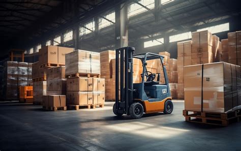 Premium Ai Image Efficient Warehousing Forklift Loading Pallets And