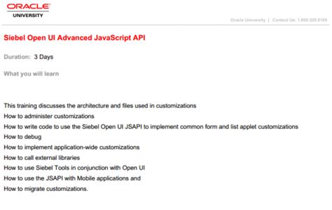 New Oracle University Course Siebel Open Ui Advanced Javascript Api The Siebel Hub
