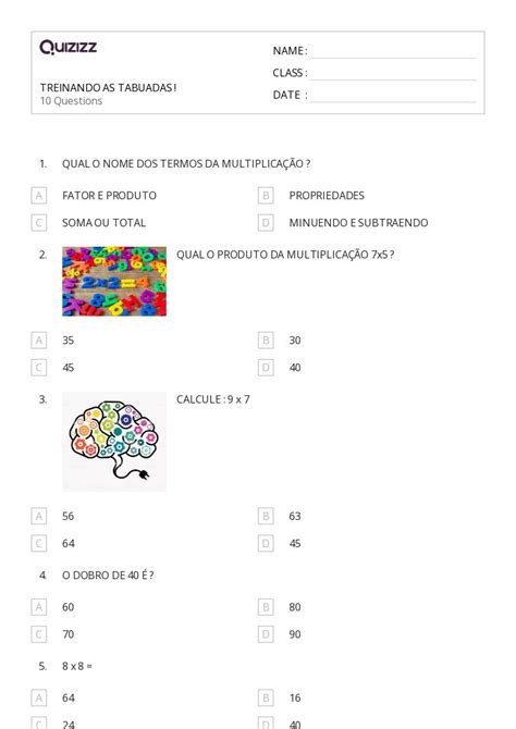 Propriedades da multiplicação imprimível 4ª série planilhas Quizizz
