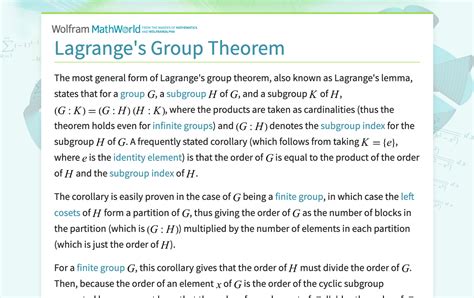 lagrange s group theorem from wolfram mathworld