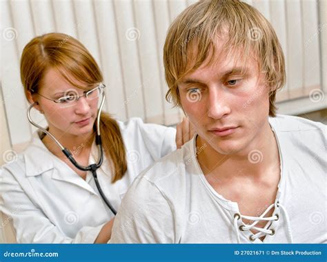 Young Female Doctor Examine Male Patient Stock Image Image Of