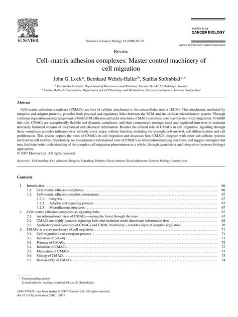 Pdf Cellmatrix Adhesion Complexes Master Control Machinery Of Cell