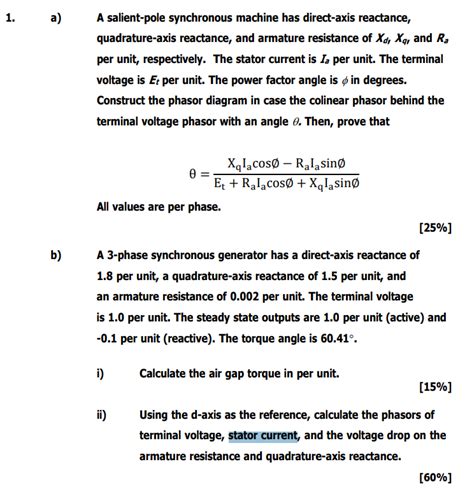 Solved A A Salient Pole Synchronous Machine Has Chegg