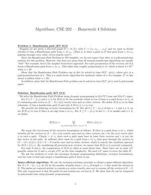 Hw3 S Algorithm Design And Analysis CSE 202 HW3 Sols Algorithms
