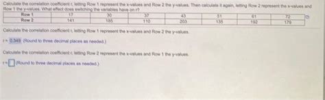 Solved 18 Calculate The Correlation Coefficient Letting Row