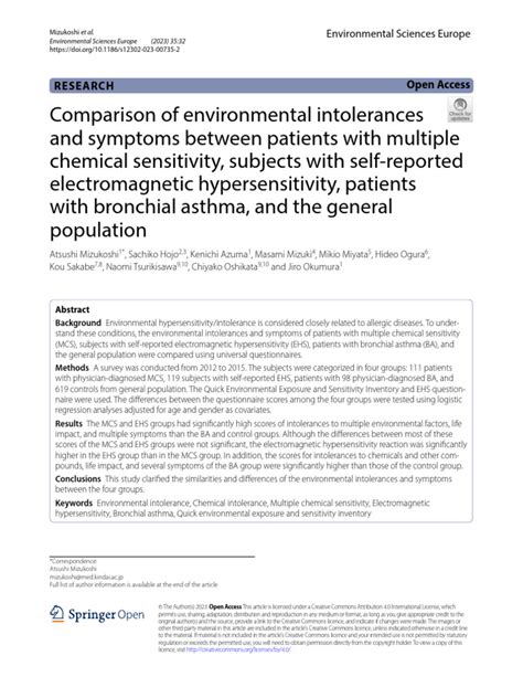 Comparison Of Environmental Intolerances And Symptoms Between Patients With Multiple Chemical