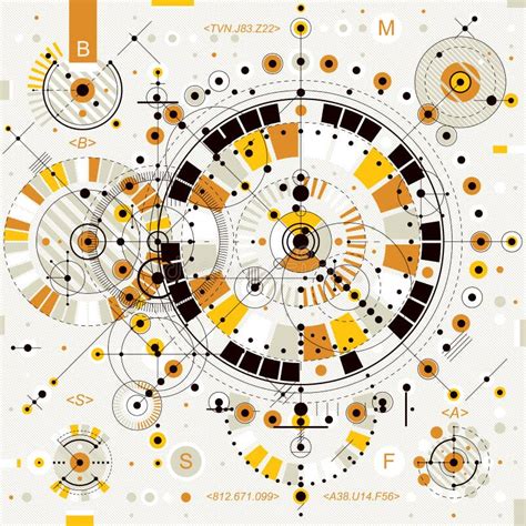 Technical Drawing With Dashed Lines And Geometric Shapes Vector Stock